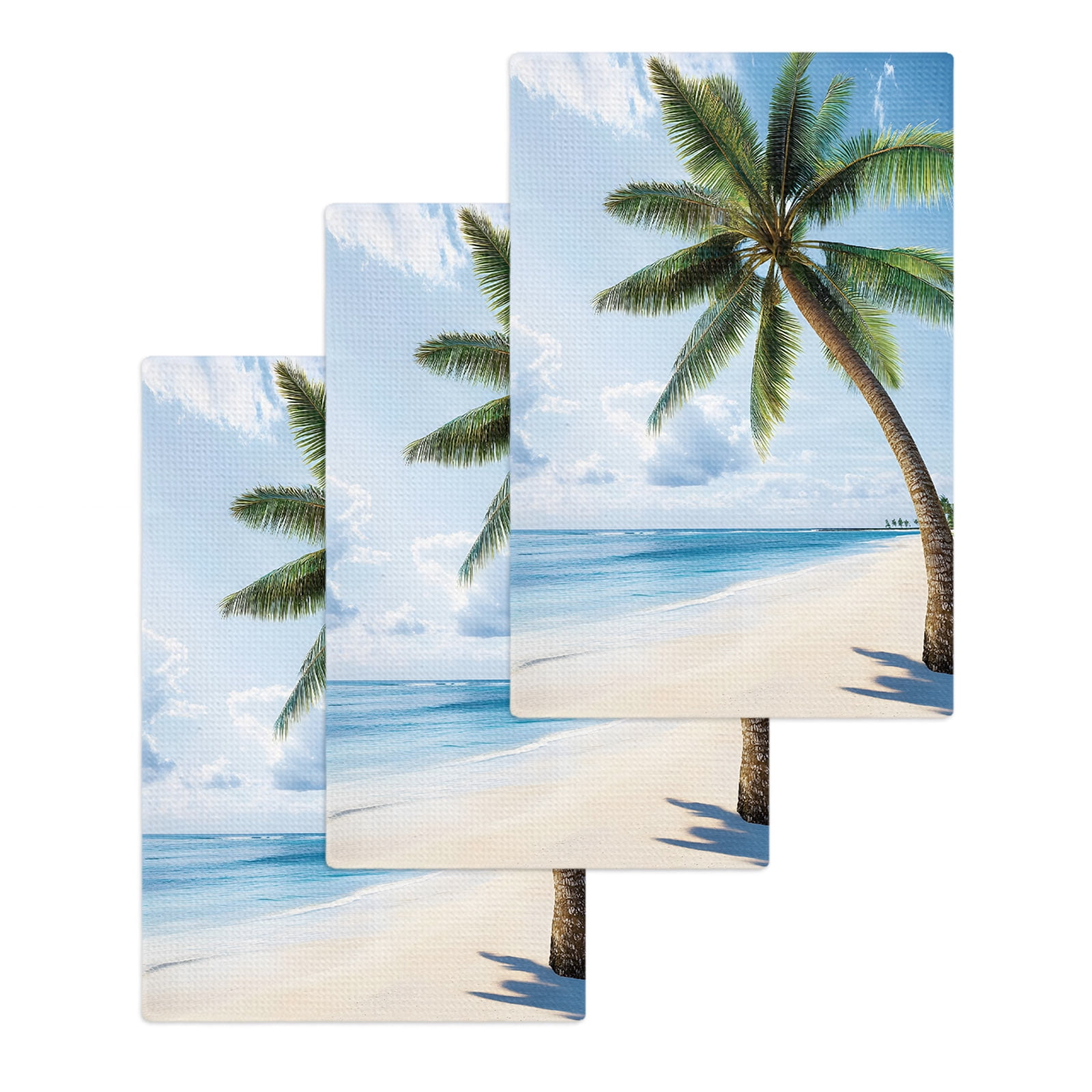 Beach Palm Tree Kitchen Dish Towels for Drying Dishes Set of 3, Ocean ...