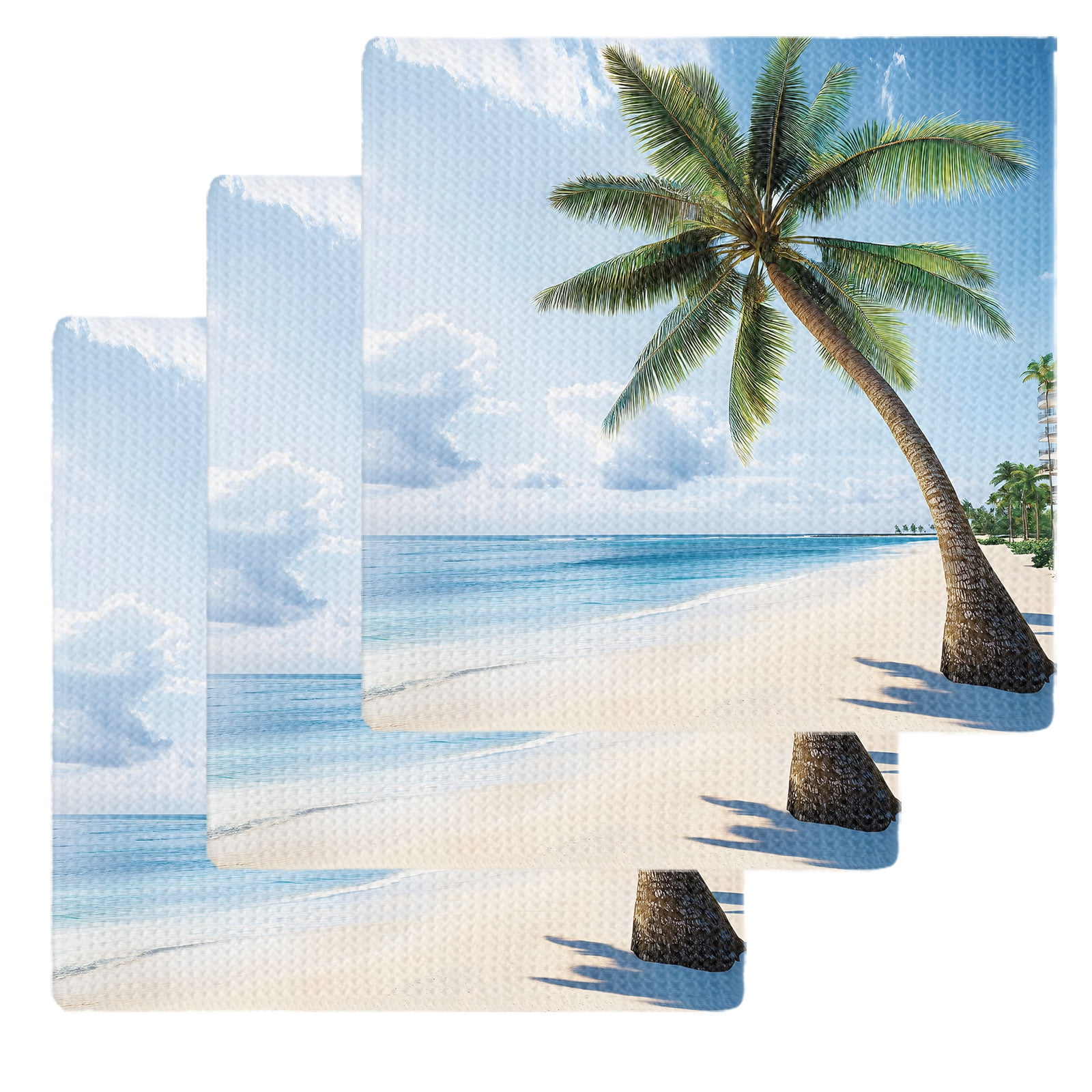 Beach Palm Tree Kitchen Dish Towels for Drying Dishes Set of 3, Ocean ...