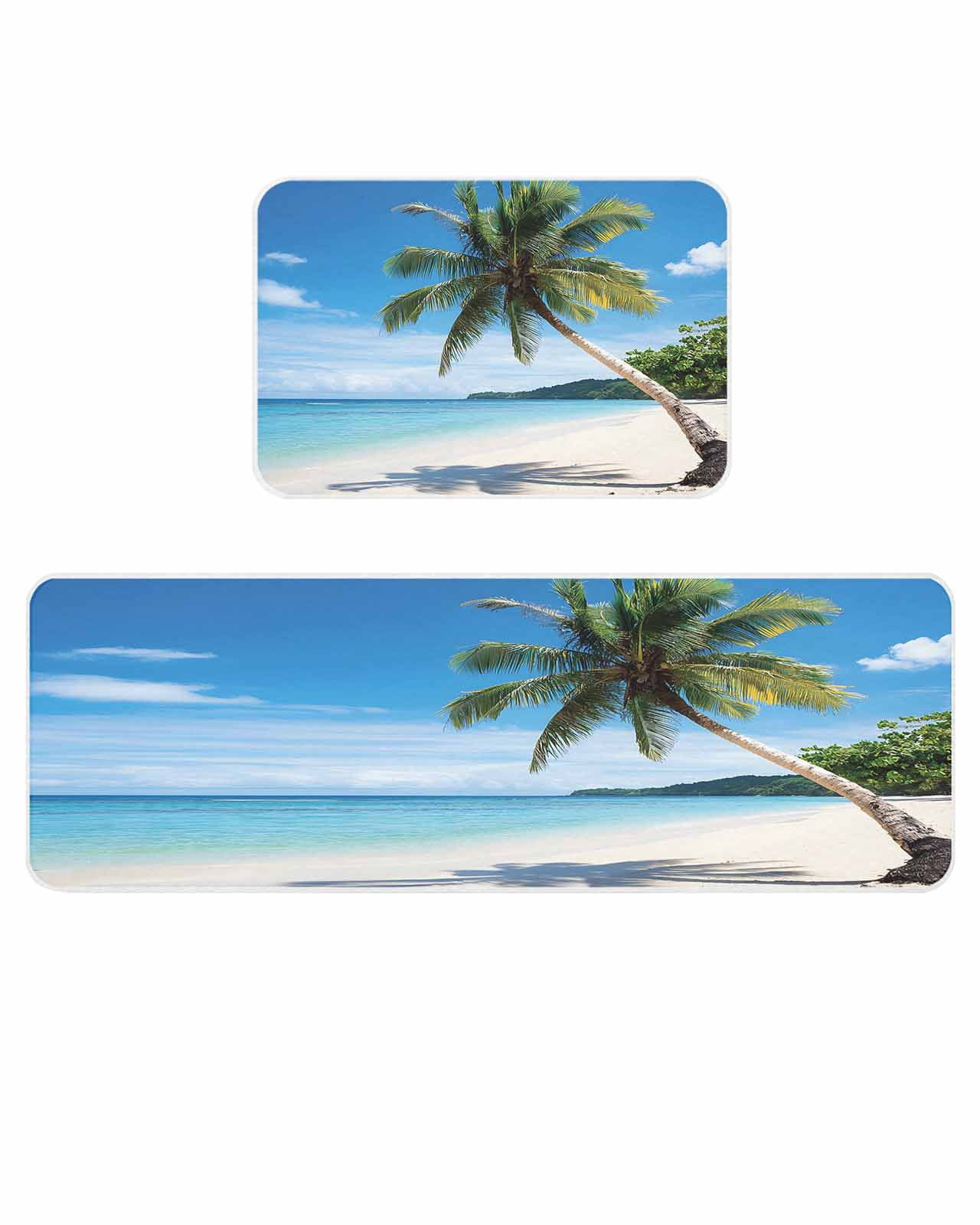 Beach Palm Tree Kitchen Mats for Floor 2 Piece, Summer Ocean Blue Sky ...