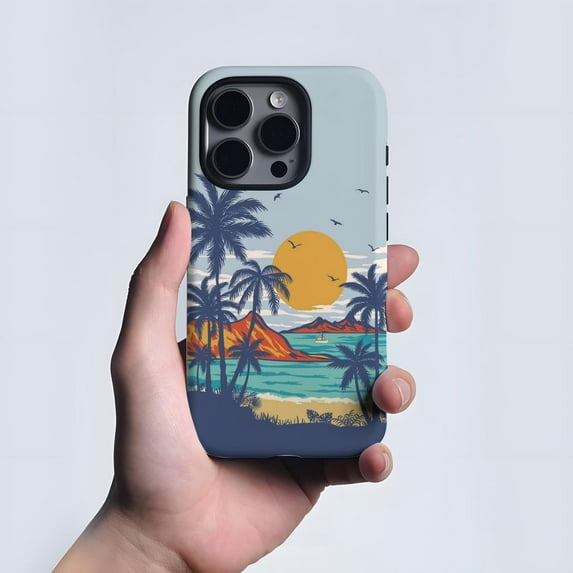 Beach Palm Tree Ocean Waves Coastal Scene iPhone Case 17 16 15 14 13 12 ...