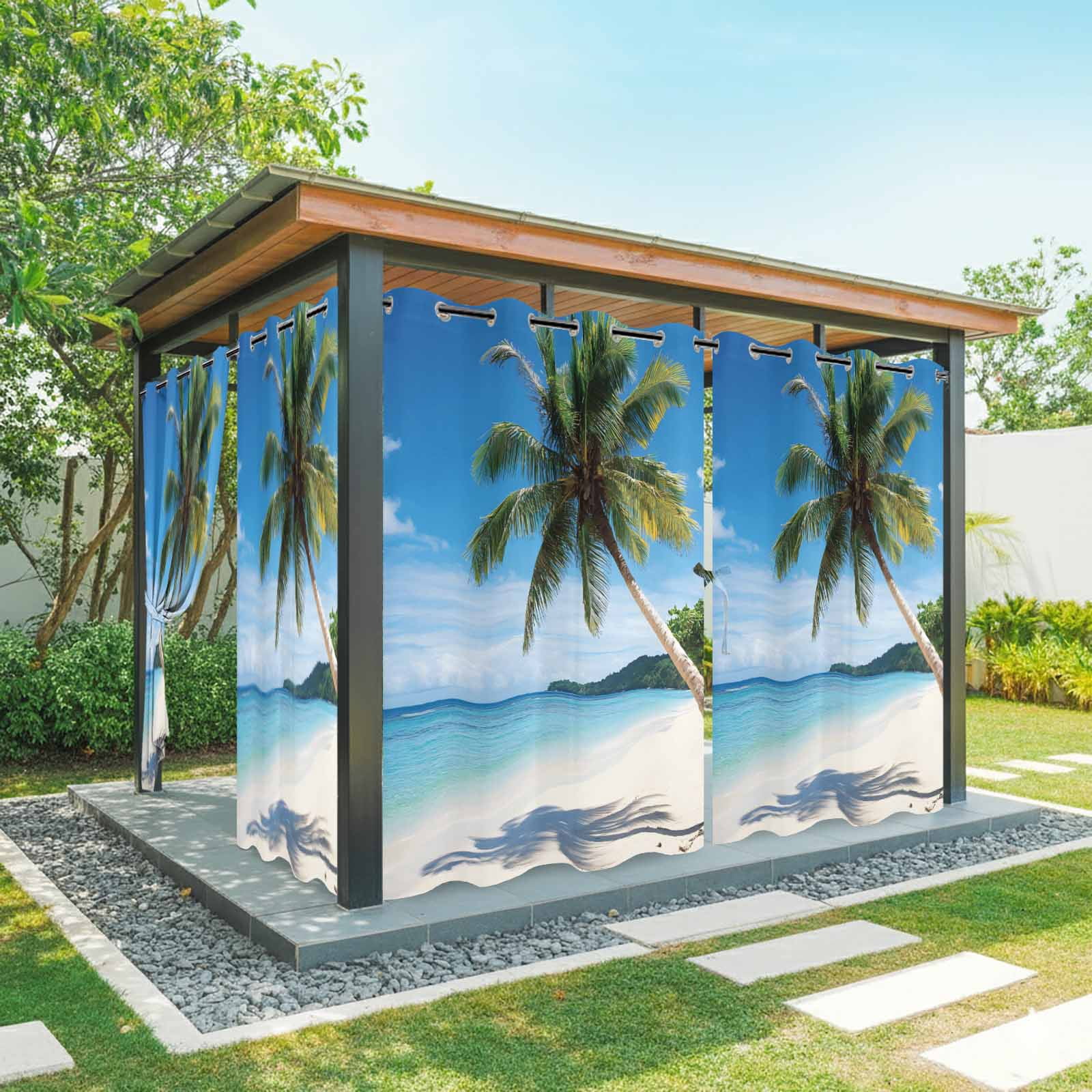 Beach Palm Tree Outdoor Curtains for Patio Waterproof, Summer Ocean ...