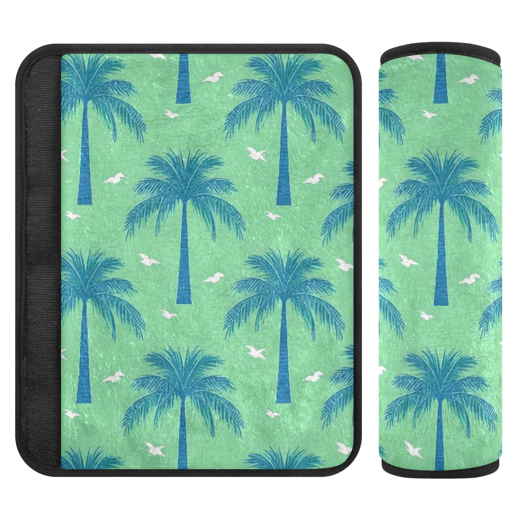 Beach Palm Tree Pattern Car Seat Belt Covers 2 Pack Soft Flannel Padded ...