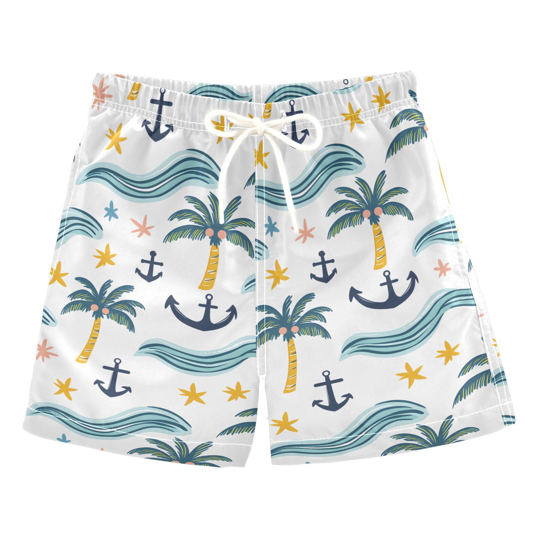 Beach Palm Tree Pattern Swim Trunks Quick Dry Beach Pool Board Shorts ...