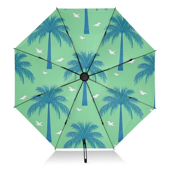 Beach Palm Tree Pattern Umbrella Folding Sun Umbrella Travel Auto Open ...