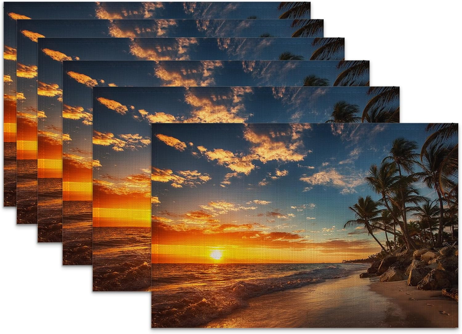 Beach Palm Tree Placemats Set of 6,Sunset Tropical Heat Resistant Table ...