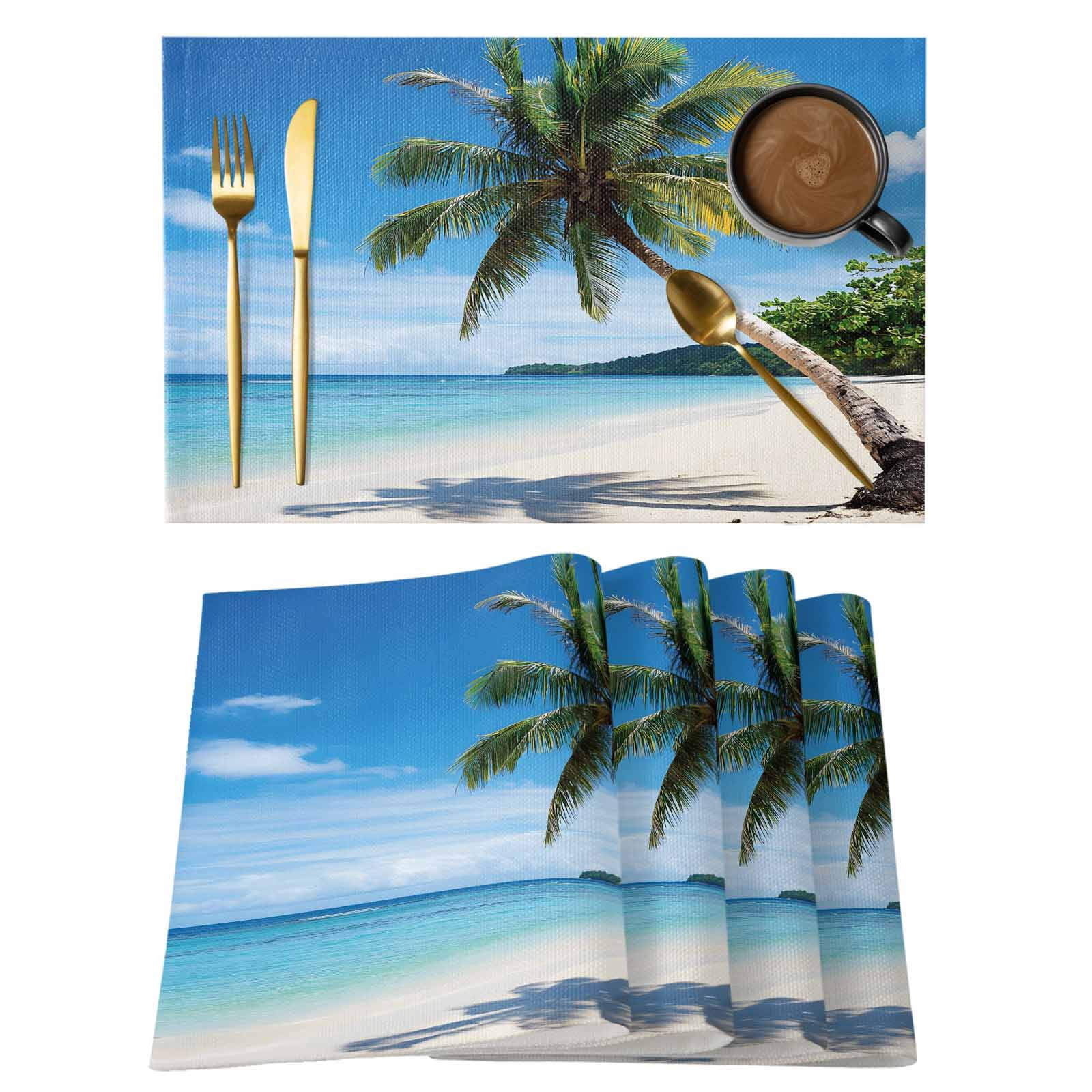Beach Palm Tree Placemats Set of 6 Summer Ocean Blue Sky Tropical ...