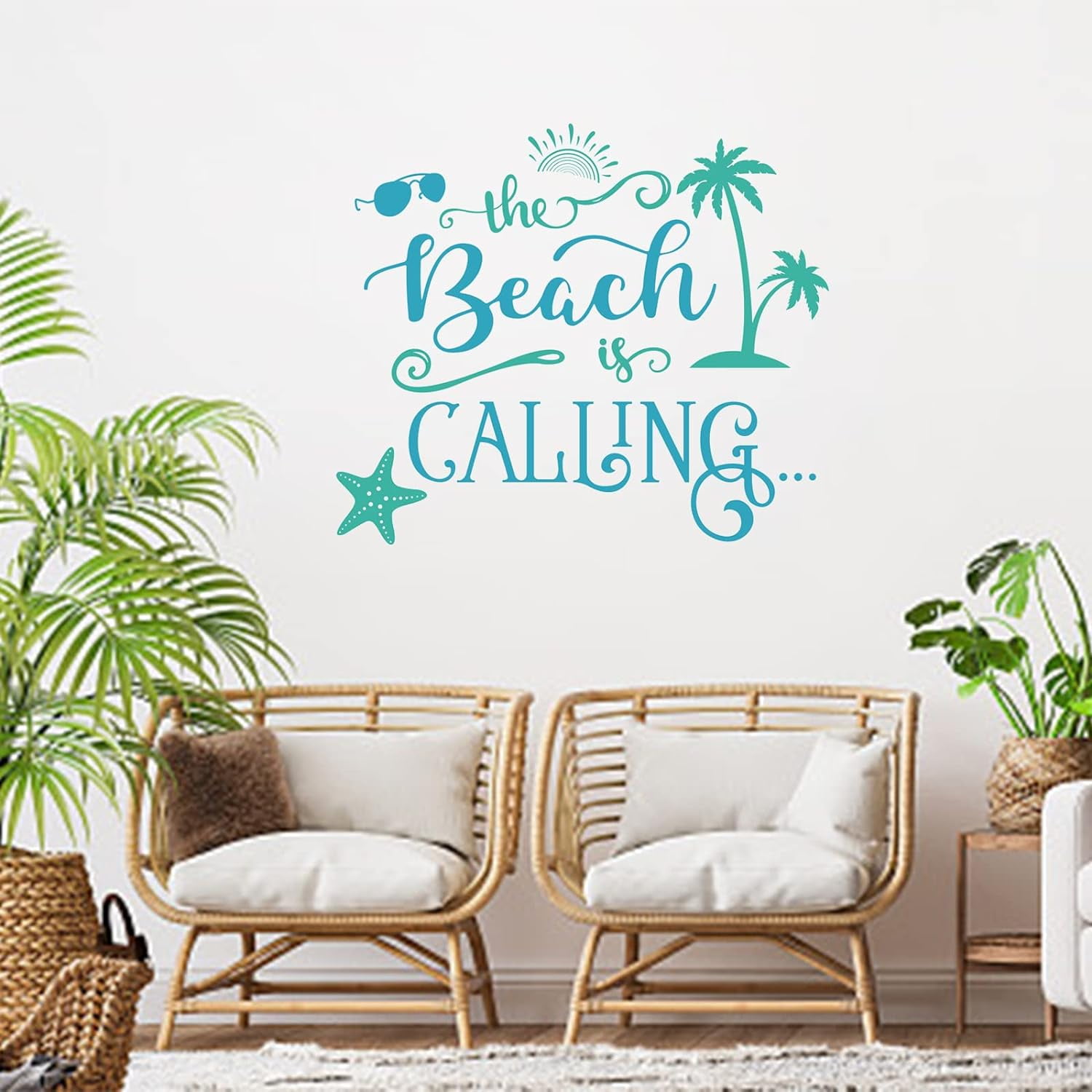 Beach Palm Tree Quotes Wall Stickers Peel and Stick Wall Decals ...