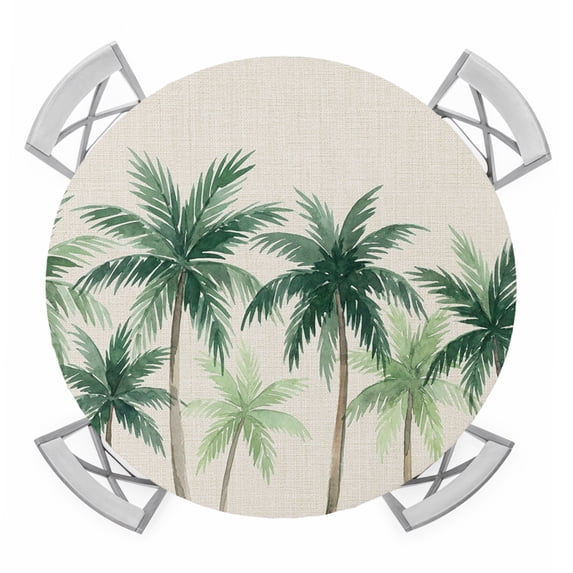 Beach Palm Tree Round Table Cover, Country Vintage Coastal Green ...