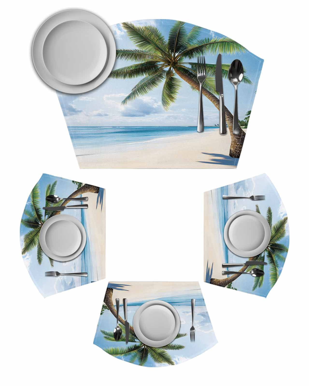 Beach Palm Tree Round Table Placemats Set of 2 Wedge Placemats, Ocean ...