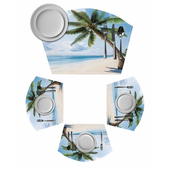 Beach Palm Tree Round Table Placemats Set of 2 Wedge Placemats, Ocean ...