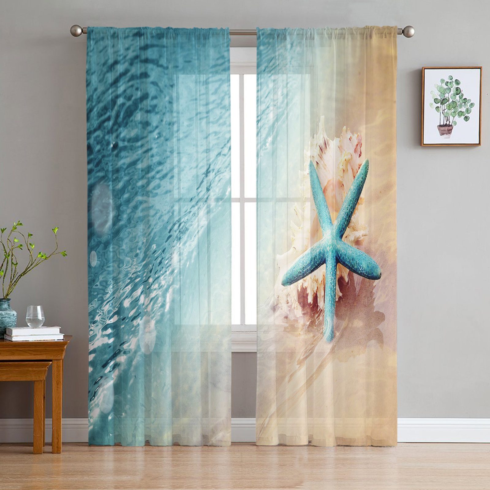 Beach Palm Tree Scenery Curtain Tulle rative Sheer Curtains for Living ...