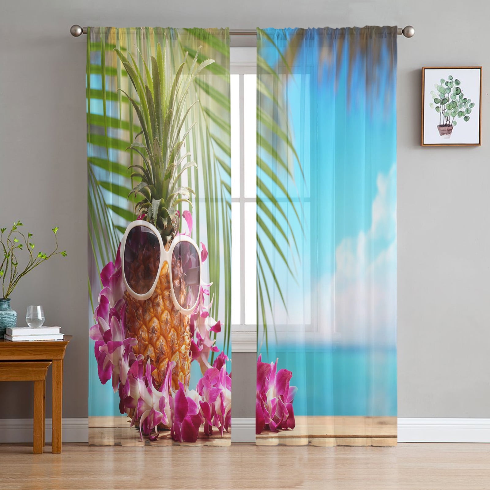 Beach Palm Tree Scenery Curtain Tulle rative Sheer Curtains for Living ...