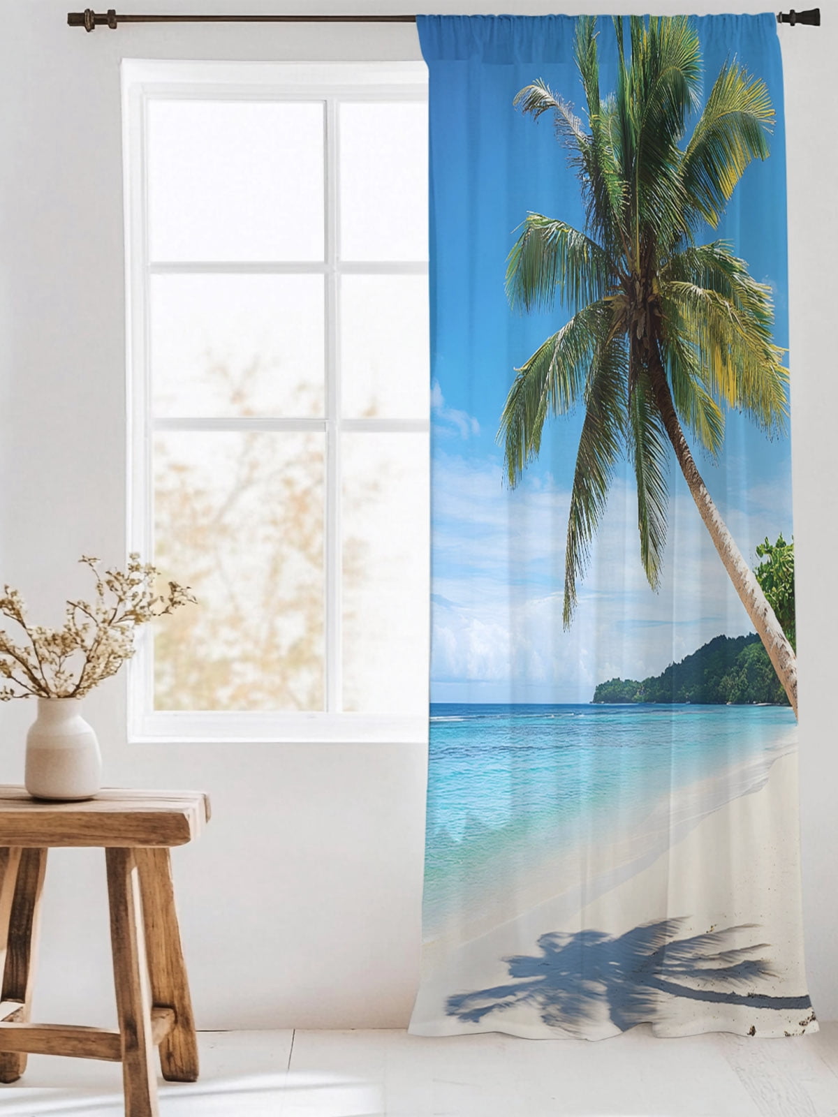 Beach Palm Tree Sheer Curtains 96 Inch Long 1 Panel Summer Ocean Blue ...