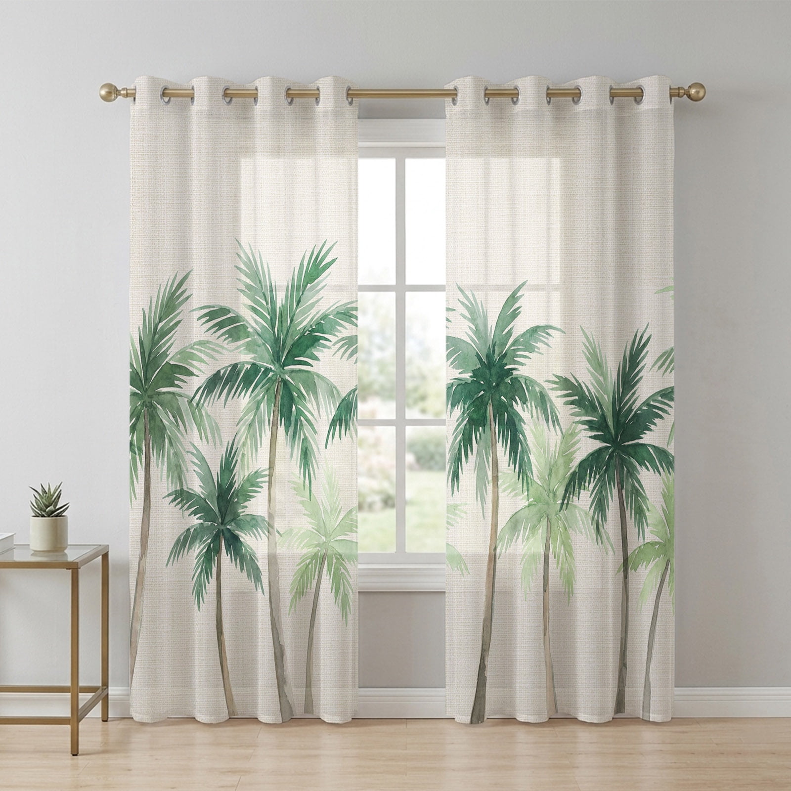 Beach Palm Tree Sheer Curtains 96 Inch Long 2 Panels, Country Vintage ...
