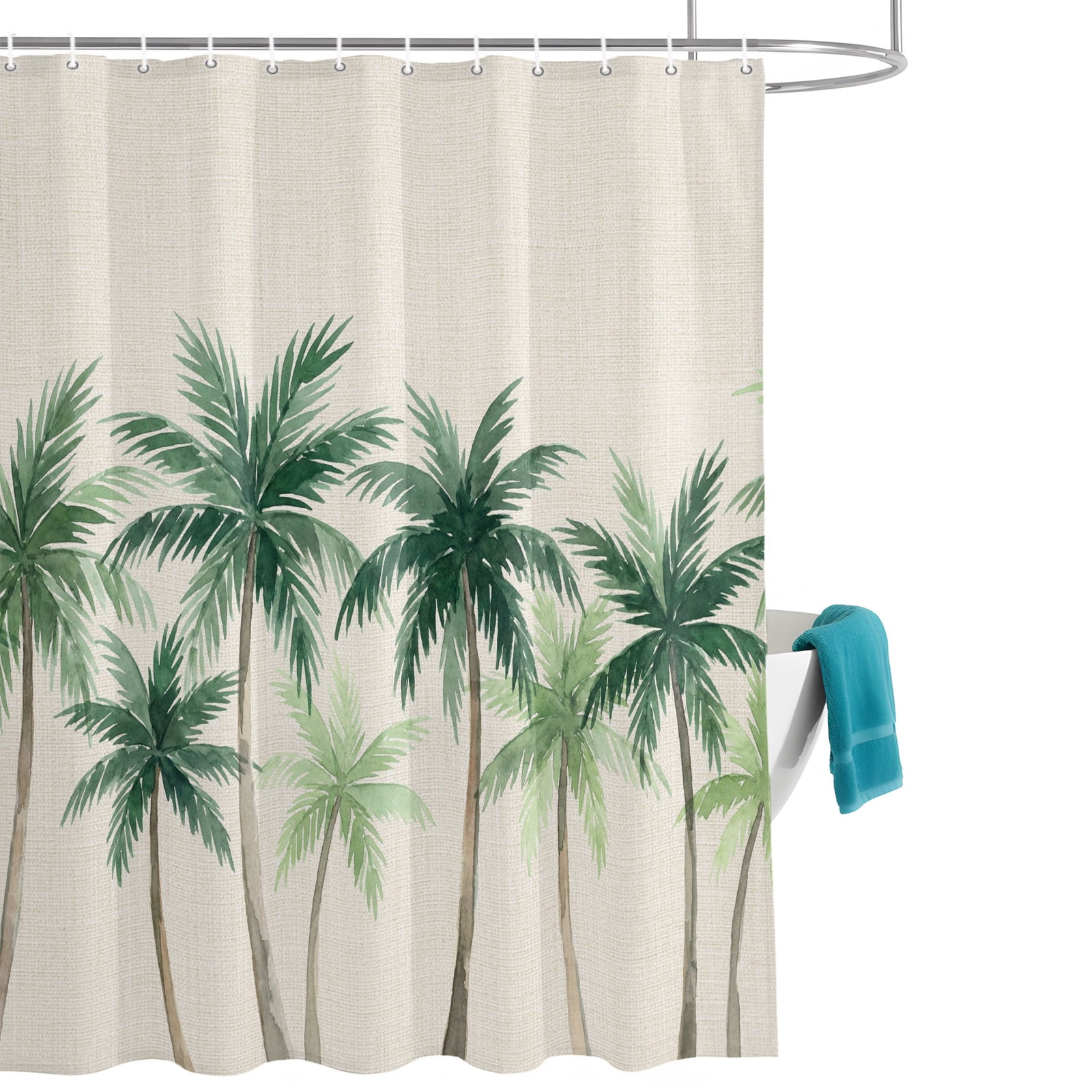 Beach Palm Tree Shower Curtain, Country Vintage Coastal Green Botanical ...
