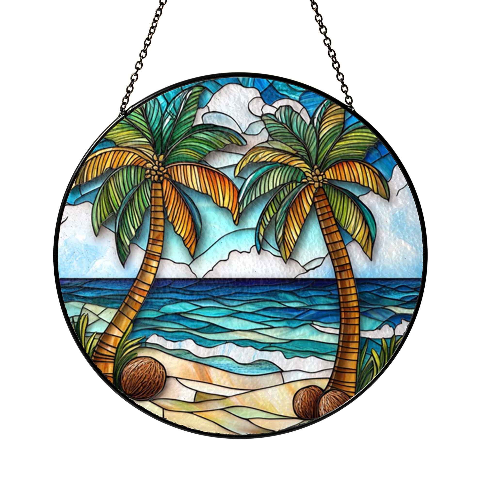 Beach Palm Tree Stained Glass Style Window Suncatcher Decor, Decorative ...