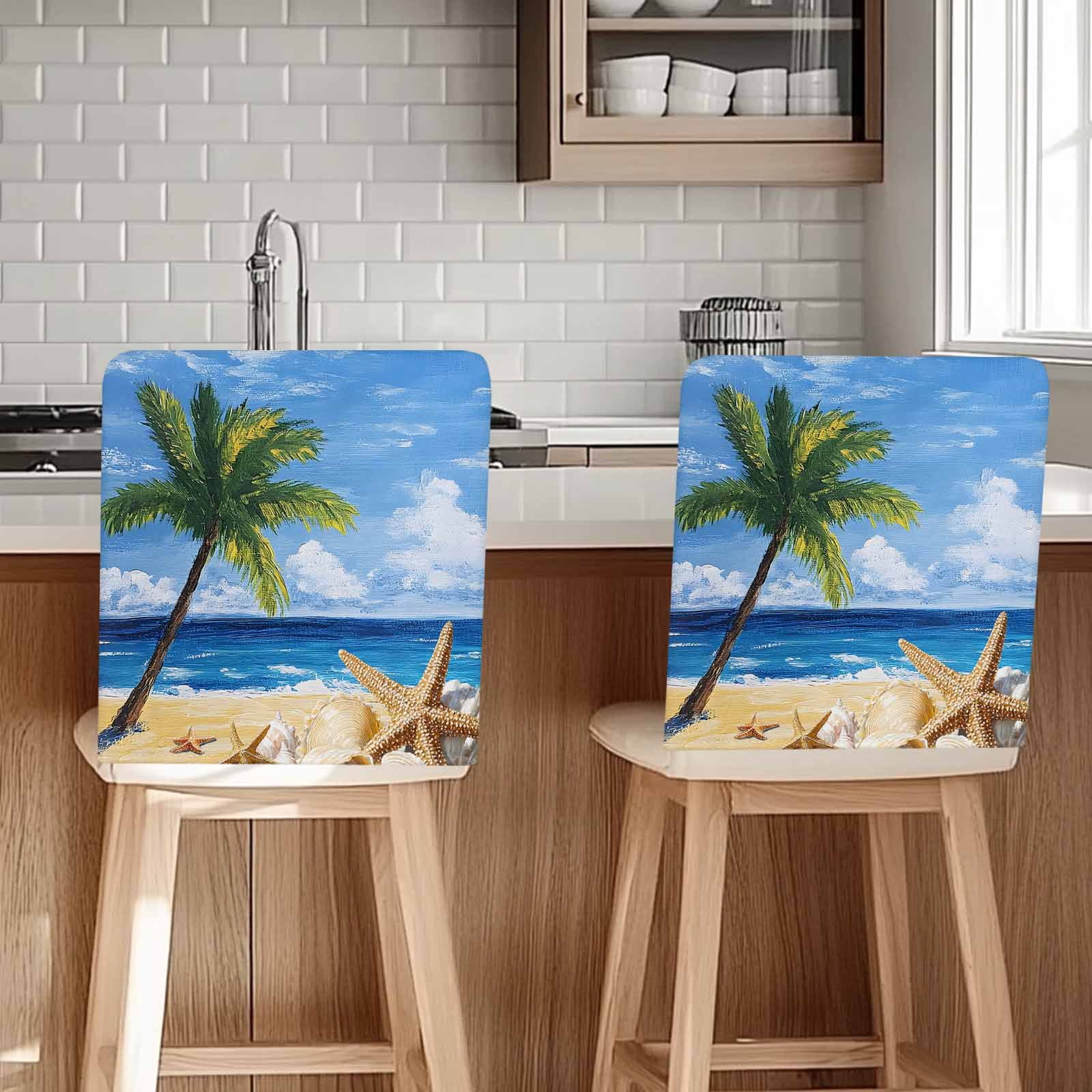 Beach Palm Tree Summer Ocean Blue Sky Oil Painting Style Chair Covers ...