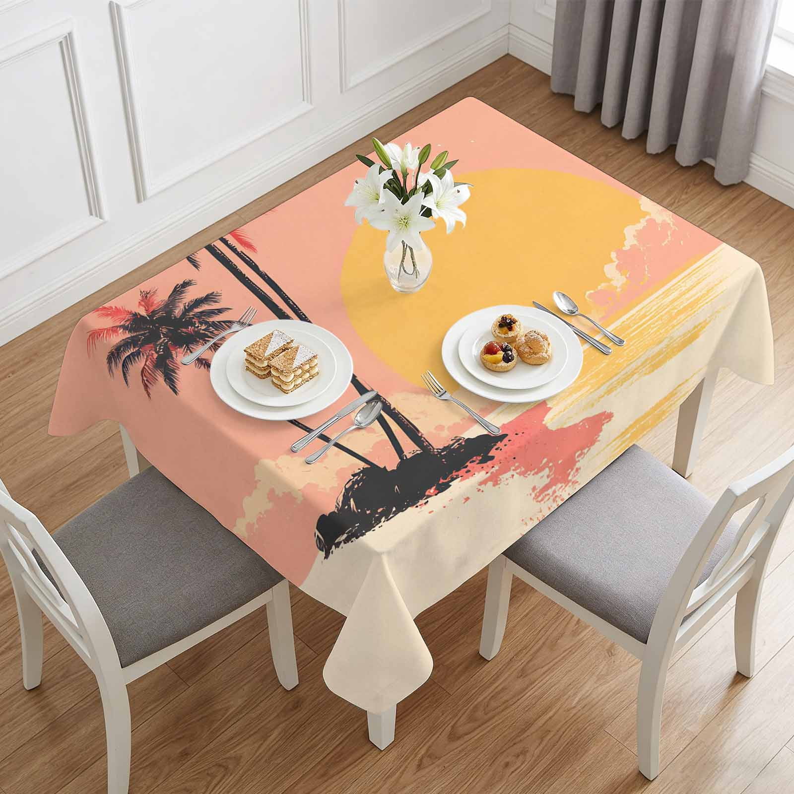 Beach Palm Tree Sunset Scene Table Cloth 60x84in, Waterproof Rectangle ...