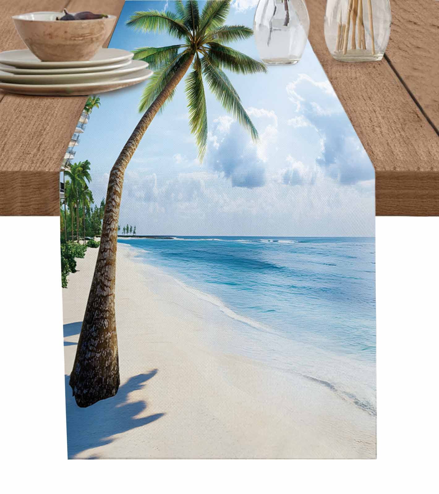 Beach Palm Tree Table Runner Ocean Coastal Sky Nature Scenery ...