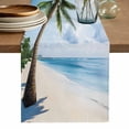 Beach Palm Tree Table Runner, Ocean Coastal Sky Nature Scenery Washable ...