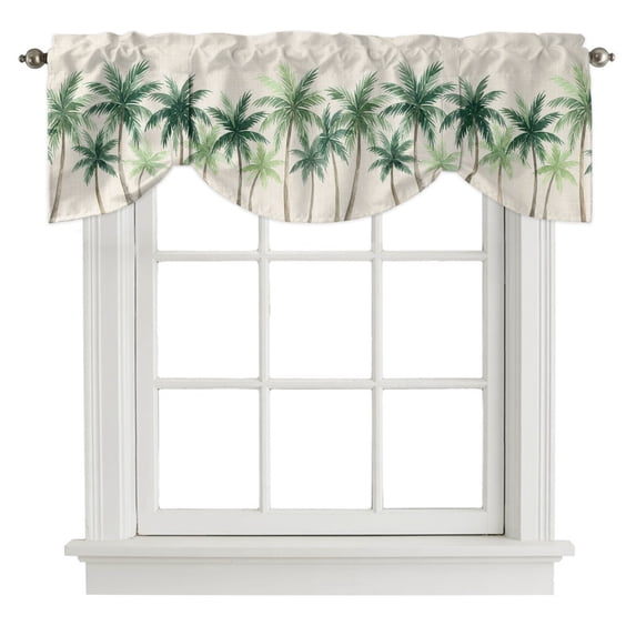 Beach Palm Tree Tie Up Valances Curtain, Country Vintage Coastal Green ...