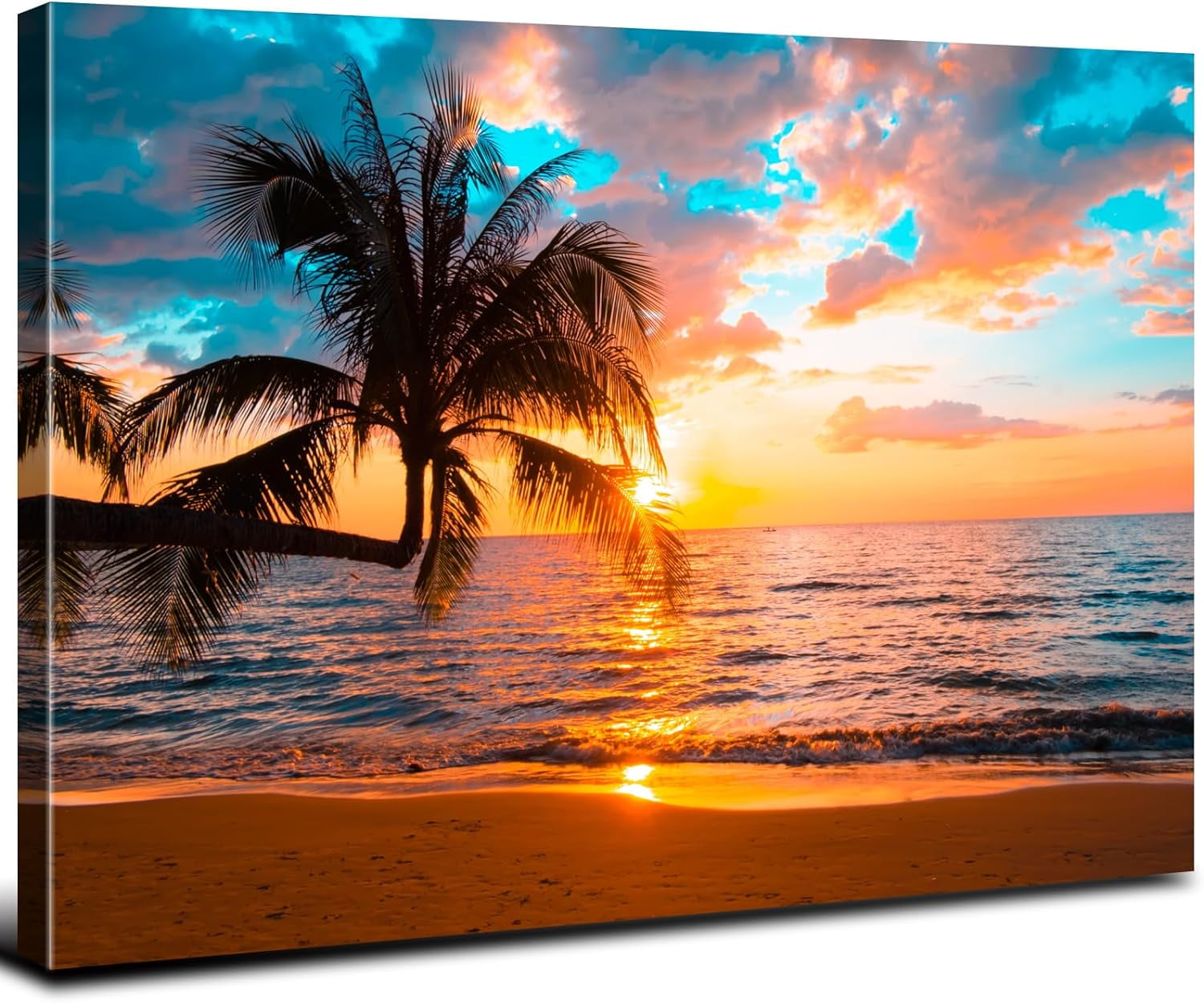 Beach Palm Tree Wall Art Ocean Decor Sunset Wall Art Coastal Landscape ...