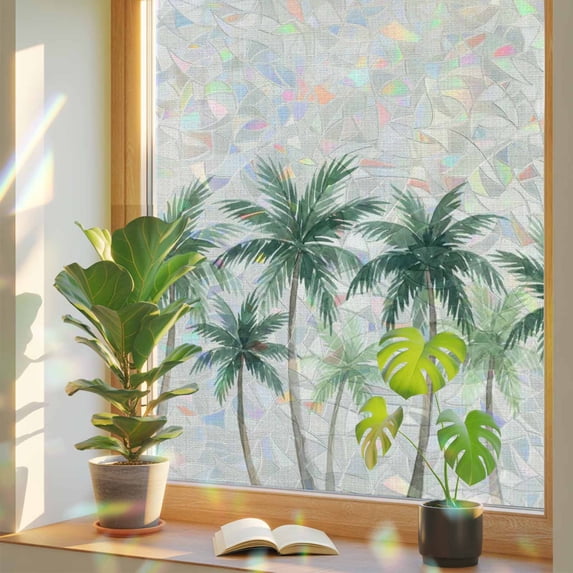 Beach Palm Tree Window Privacy Film, Country Vintage Coastal Green ...