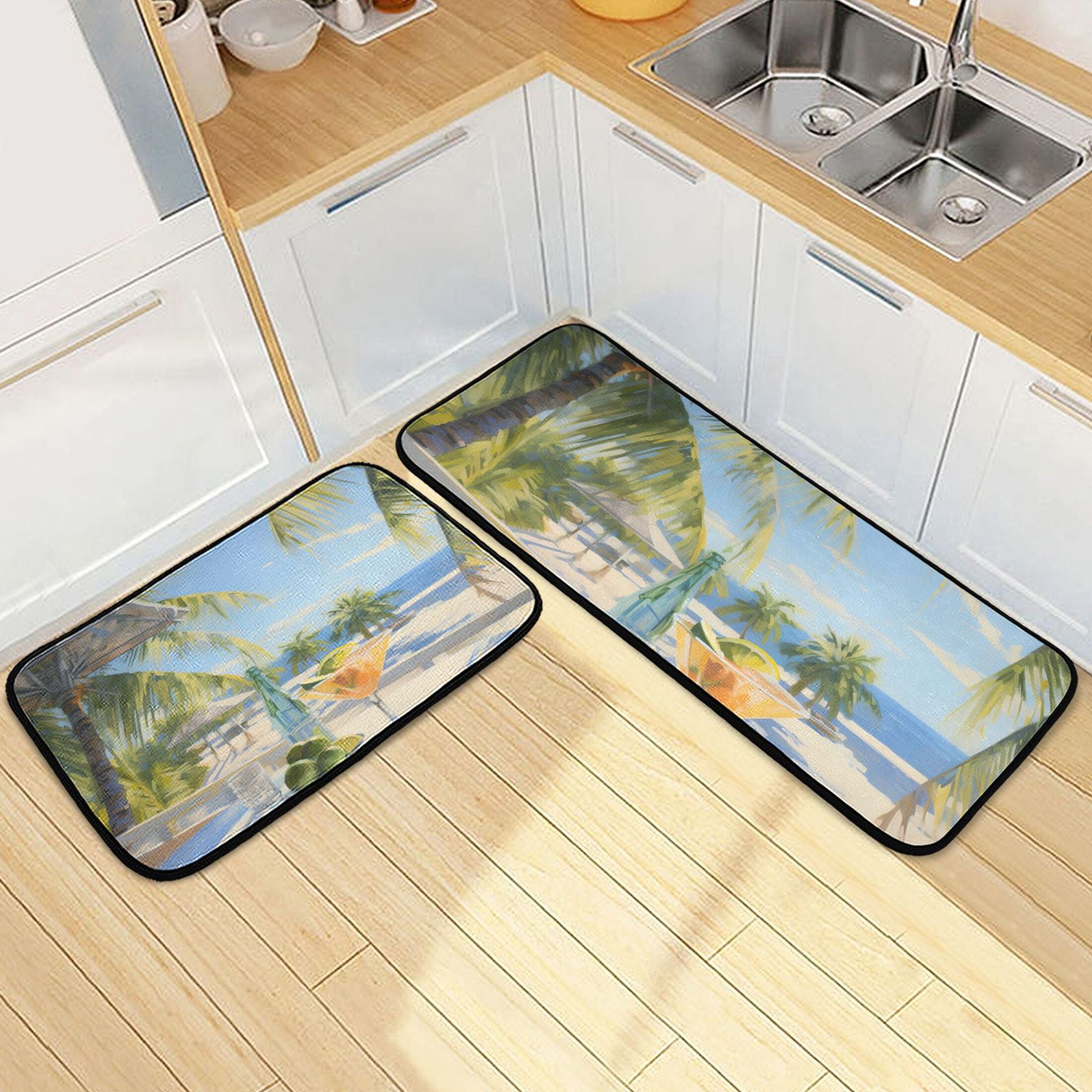 Beach Palm Trees Kitchen Rugs Set of 2 Non Slip Floor Foam Mat ...