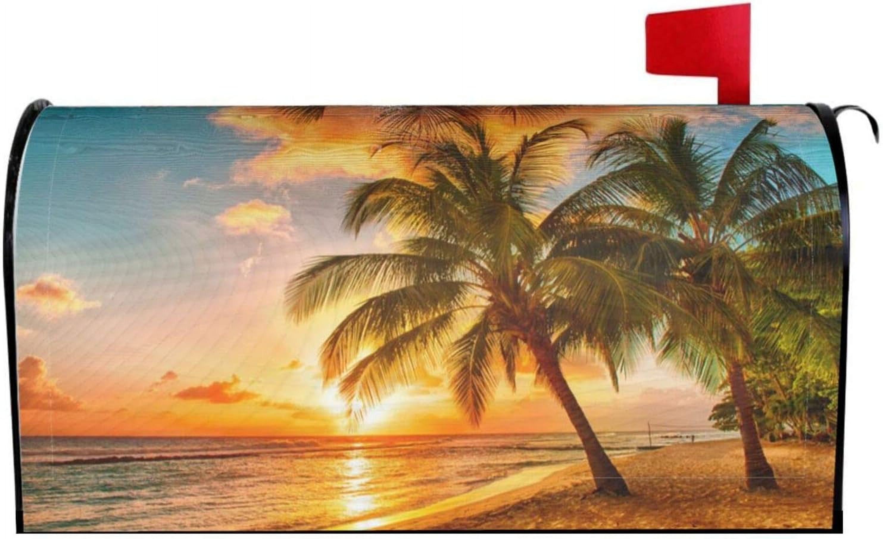 Beach Palm Trees Mailbox Cover Magnetic Sunset Over The Sea Waterproof ...