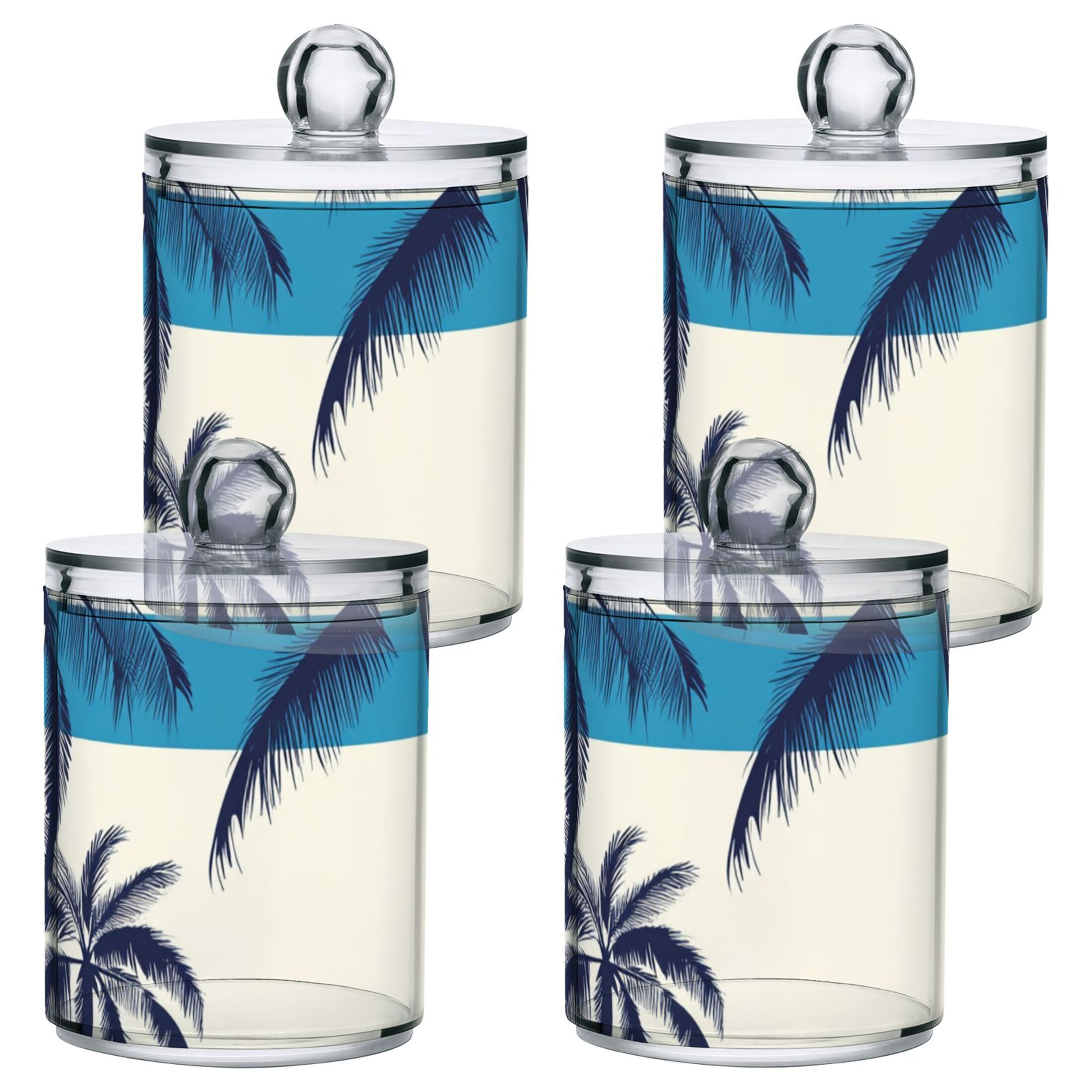 Beach Palm Trees Orange Blue Stripes Translucent Plastic Cans Storage ...