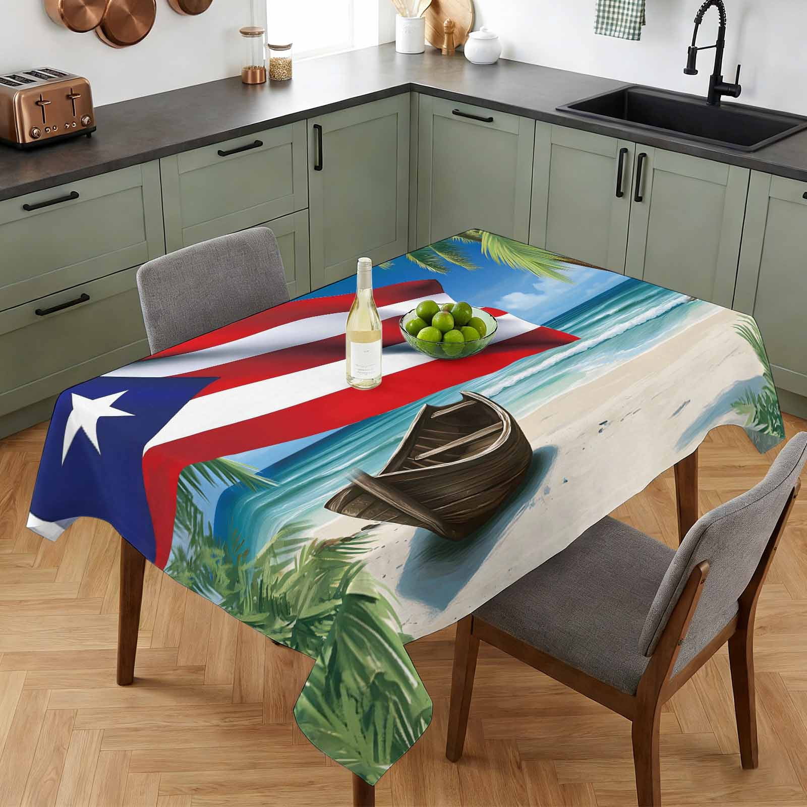 Beach Palm Trees Retro Flag Table Cloth 52x70in, Waterproof Rectangle ...