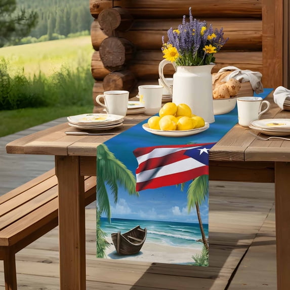 Beach Palm Trees Retro Flag Table Runner 70 Inch Long Summer Ombre ...