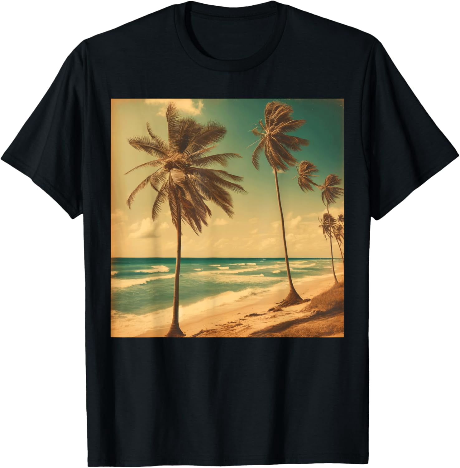 Beach Palm Trees, Retro Vintage Waves Ocean Sky Vacation T Shirt ...