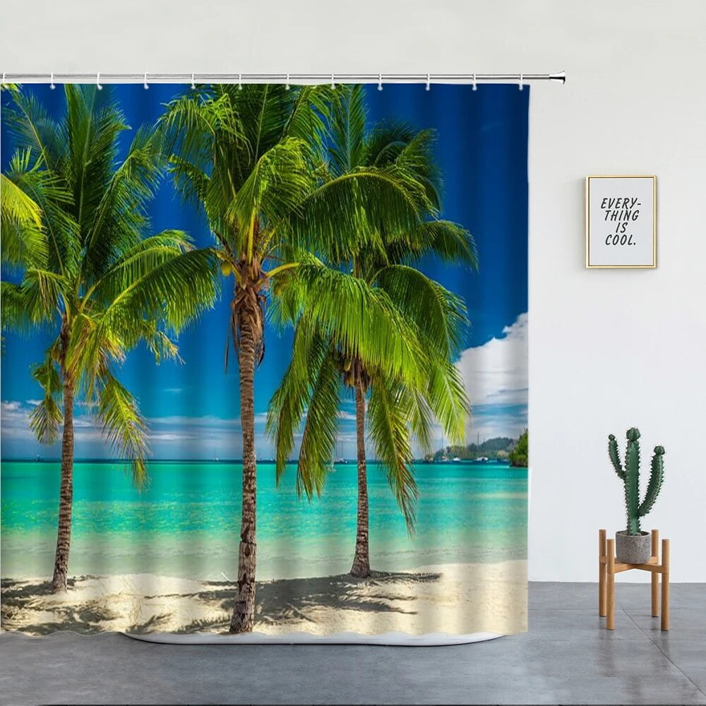 Beach Palm Trees Shower Curtains Sunset Island Hawaii Ocean Natural ...