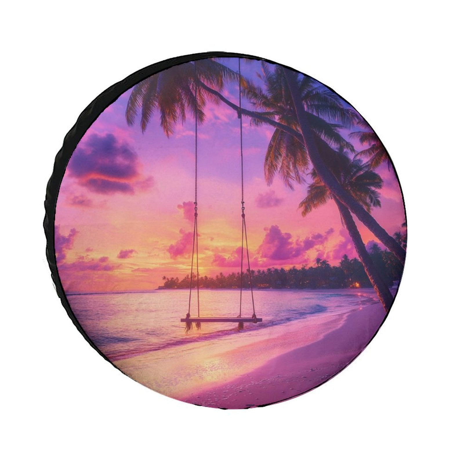 Beach with Palm Trees Sunset Spare Tire Cover Tropical Palm Tree ...