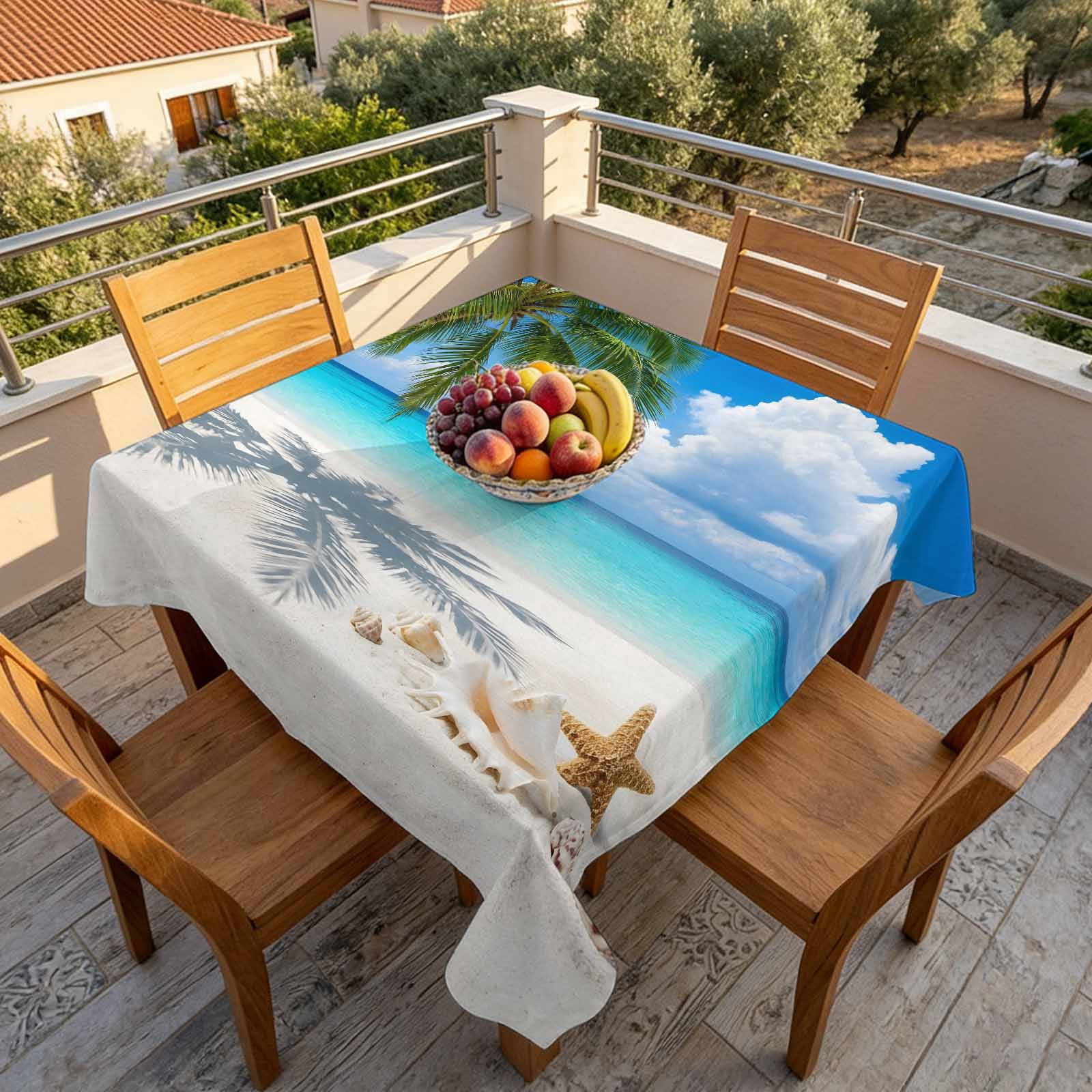 Beach Palm Trees Teal Ocean Table Cloth 60x60in, Waterproof Square ...