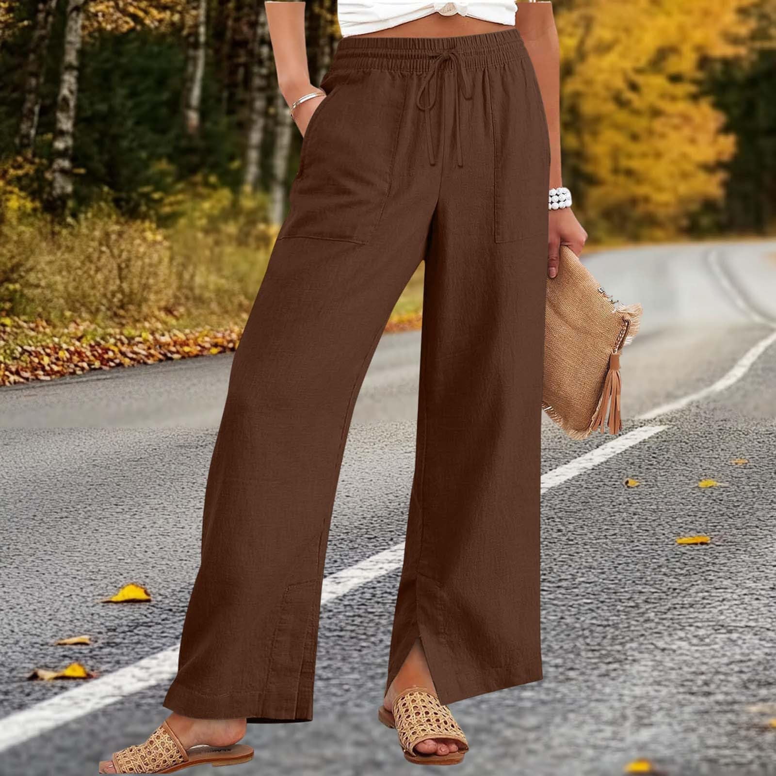 Beach Pants For Women Womens Wide Leg Palazzo Linen Pants High Waist ...