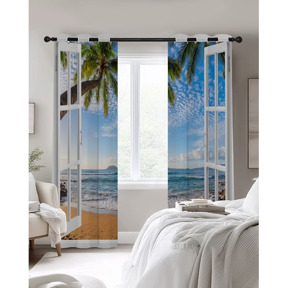 Beach Paradise Blackout Curtains 2 Panels, Summer Window Frame Sunny ...