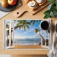 Beach Paradise Placemats Set of 2, Summer Window Frame Sunny Sky Palm ...