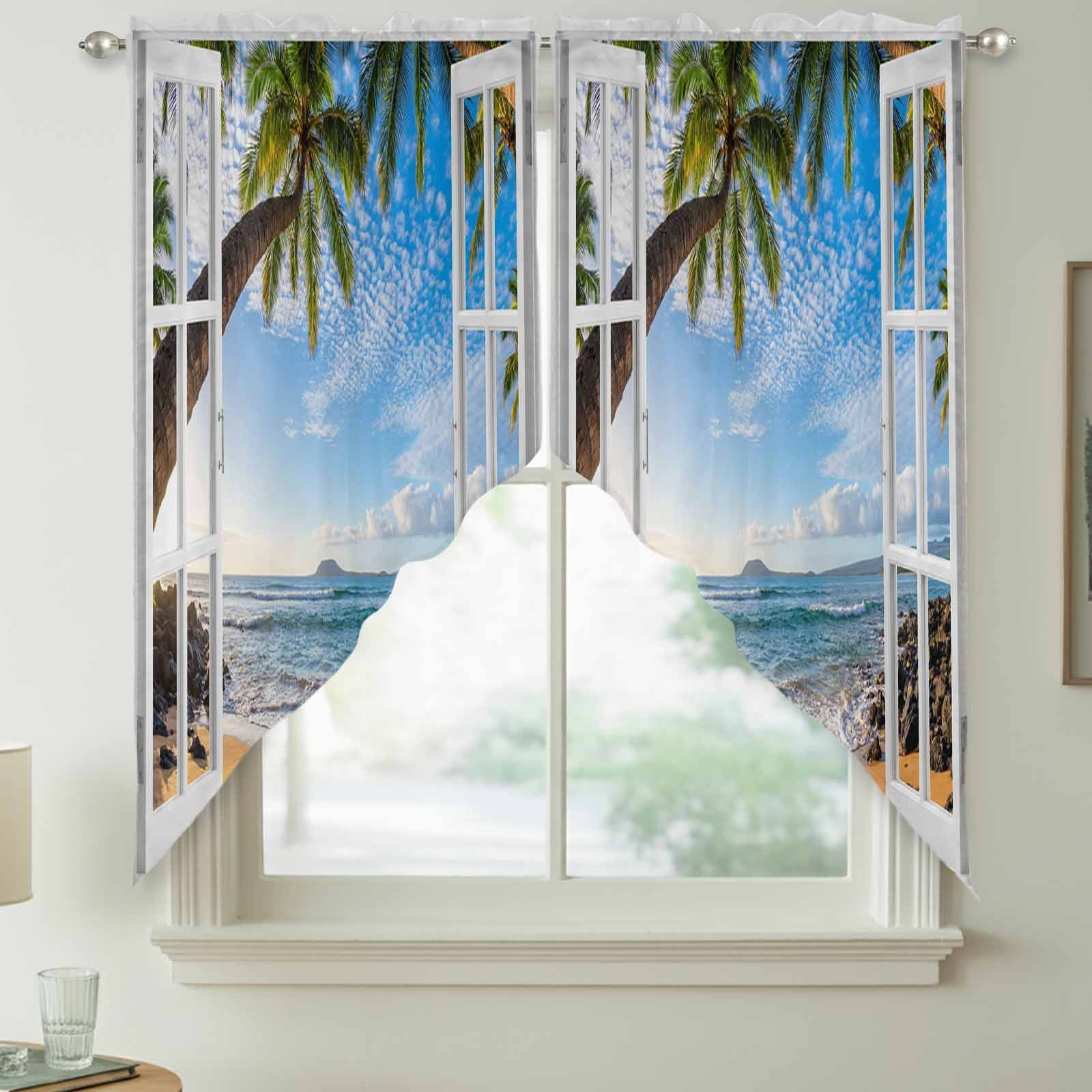 Beach Paradise Swag Kitchen Curtain Valances, Summer Window Frame Sunny ...