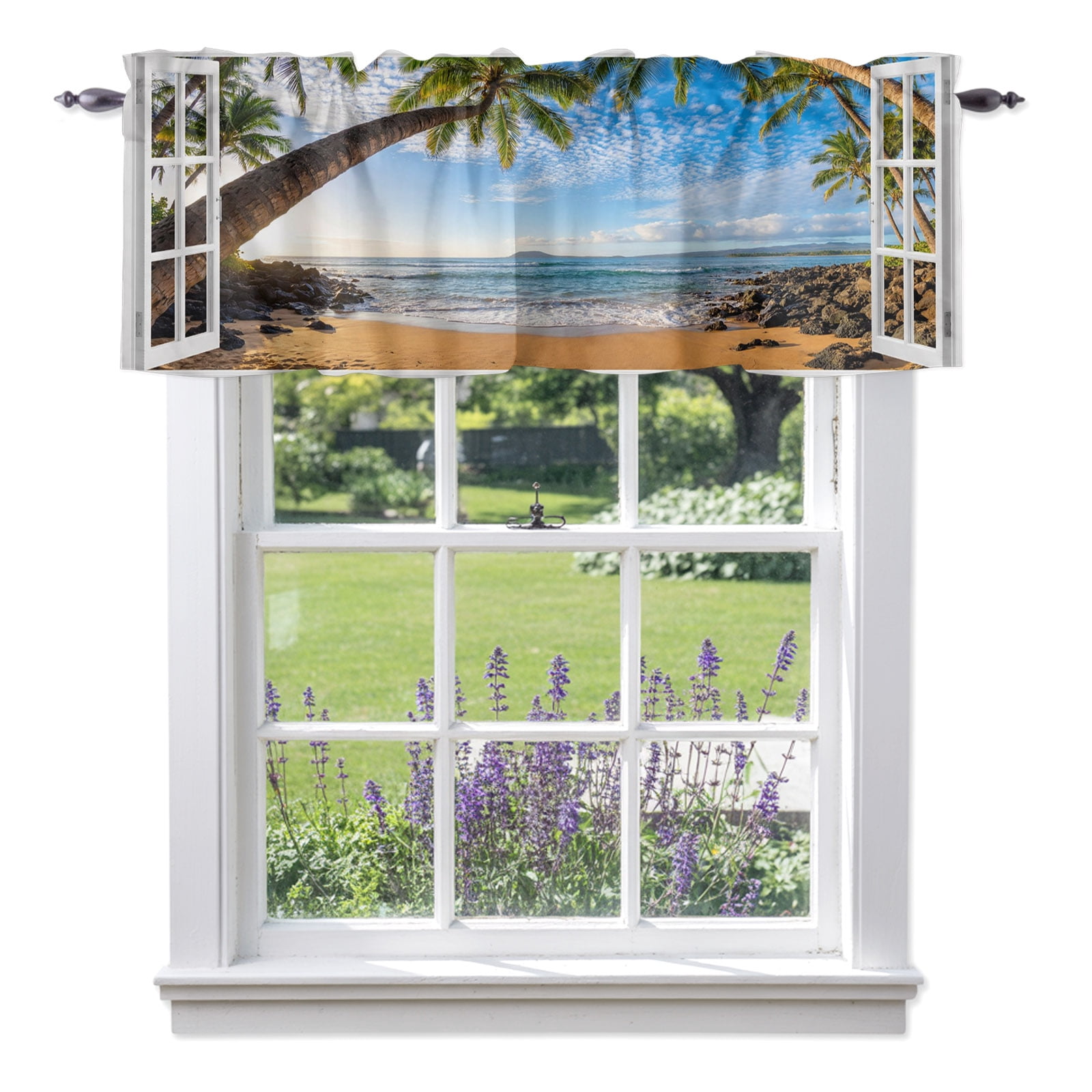Beach Paradise Valances for Windows Summer Window Frame Sunny Sky Palm ...