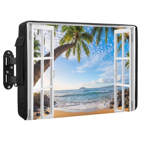 Beach Paradise Waterproof Outdoor TV Cover, Summer Window Frame Sunny ...
