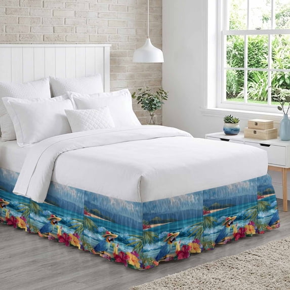 Beach Parrot Bed Skirt King Size 18 Inch Drop, Summer Beach Ocean ...