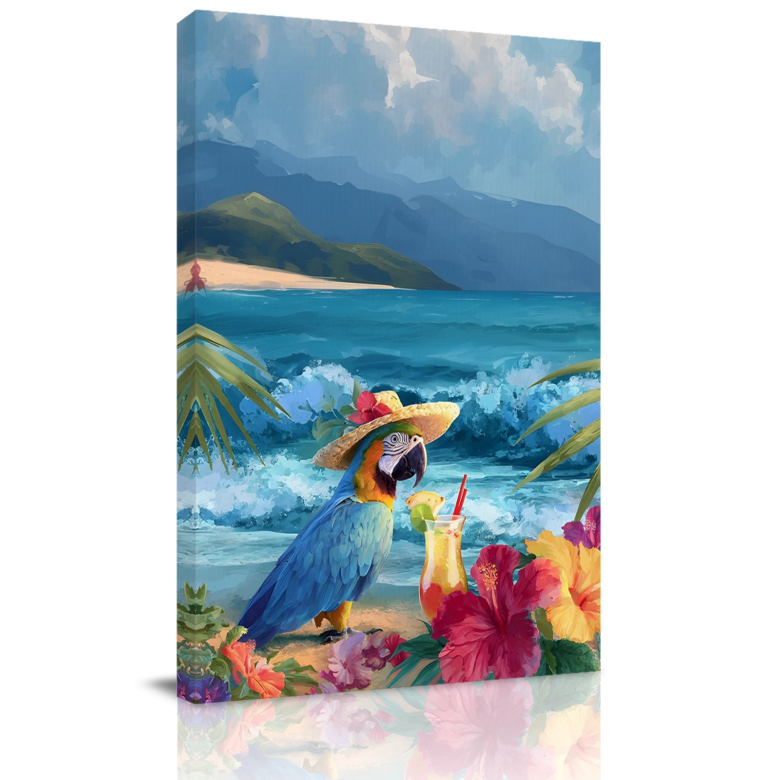 Beach Parrot Canvas Wall Art for Living Room, Summer Beach Ocean ...