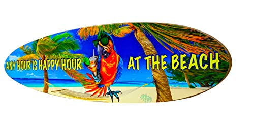 Beach Parrot Happy Hour Surfboard Wall Decor - Size 47.5 inches x 11.5 ...