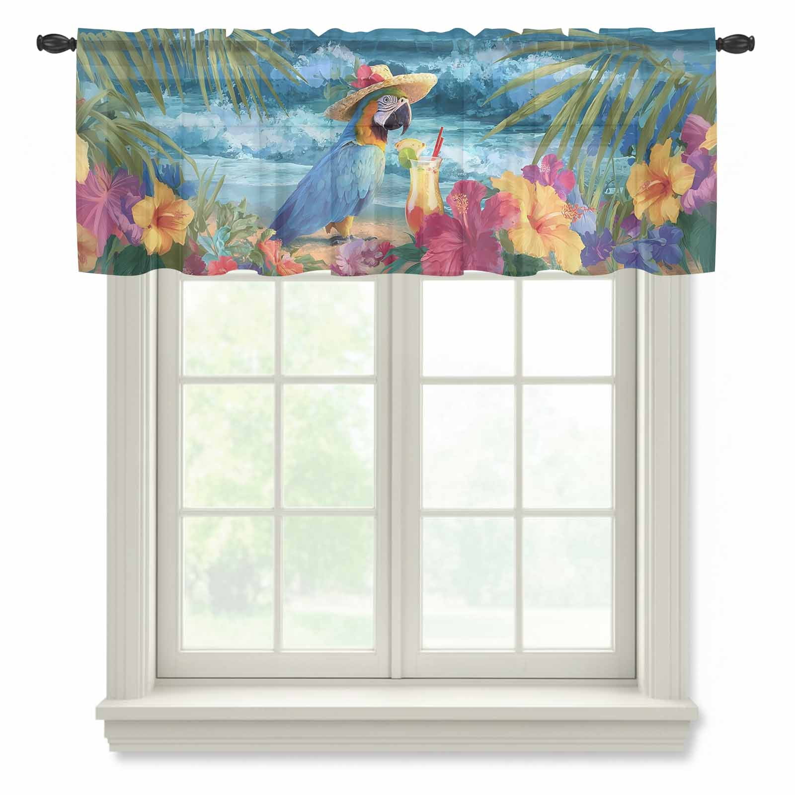 Beach Parrot Sheer Valances for Windows, Summer Beach Ocean Tropical ...