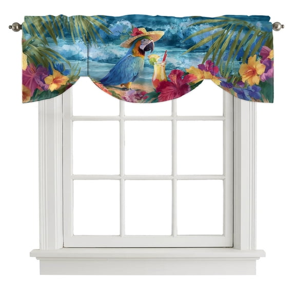 Beach Parrot Tie Up Valance Curtains Summer Beach Ocean Tropical Plant ...