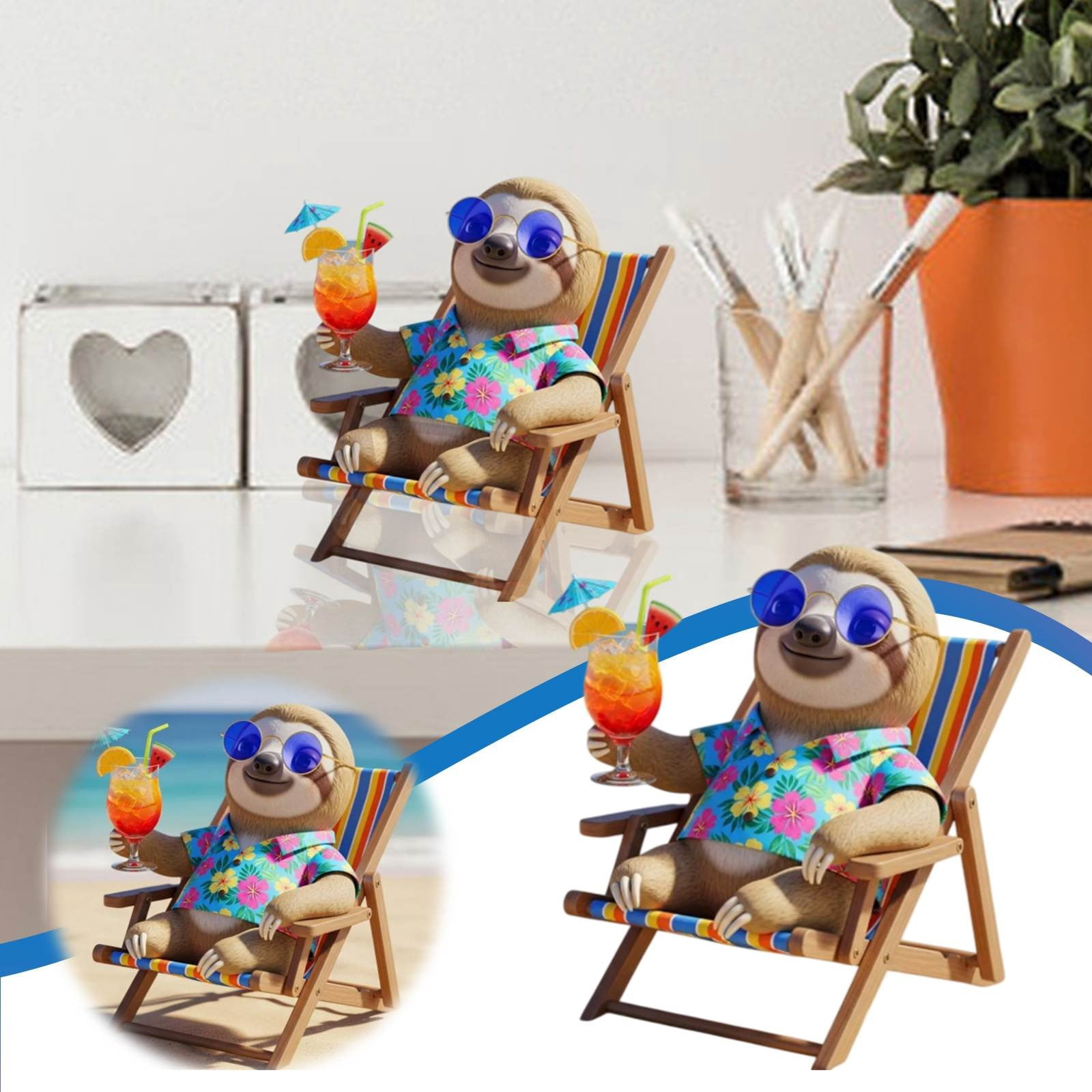 Beach Party Animal Sculpture Mini Ornament Lazy Sloth-Sloth Resin ...