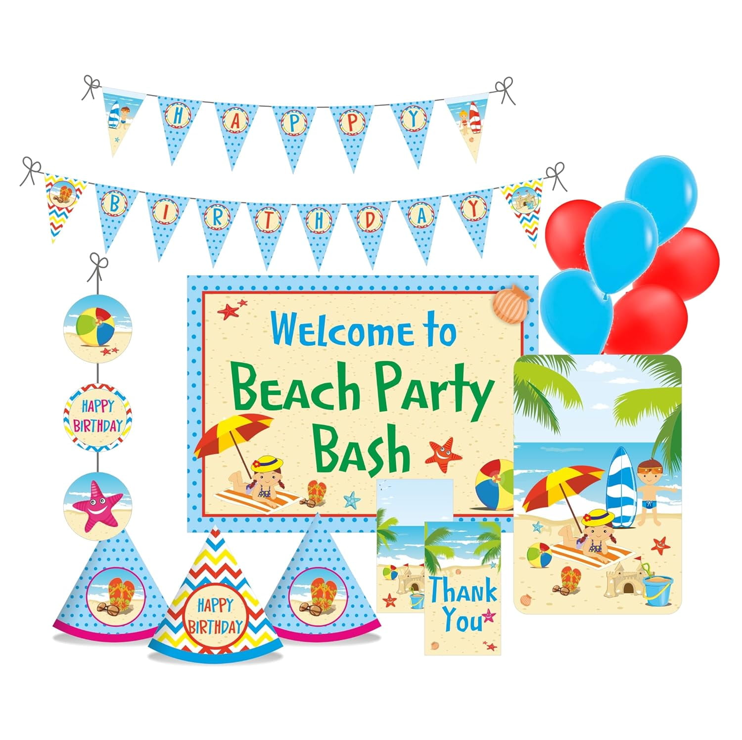 Beach Party Bash Decorations Kit - 80 Pcs Includes Banner, Balloons ...