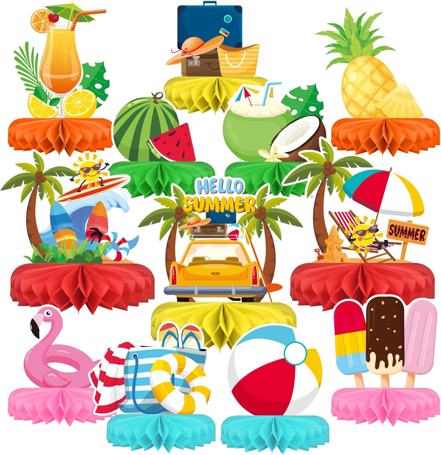 Beach Party Decorations Kit - Beach Themed Honeycomb Centerpieces and ...